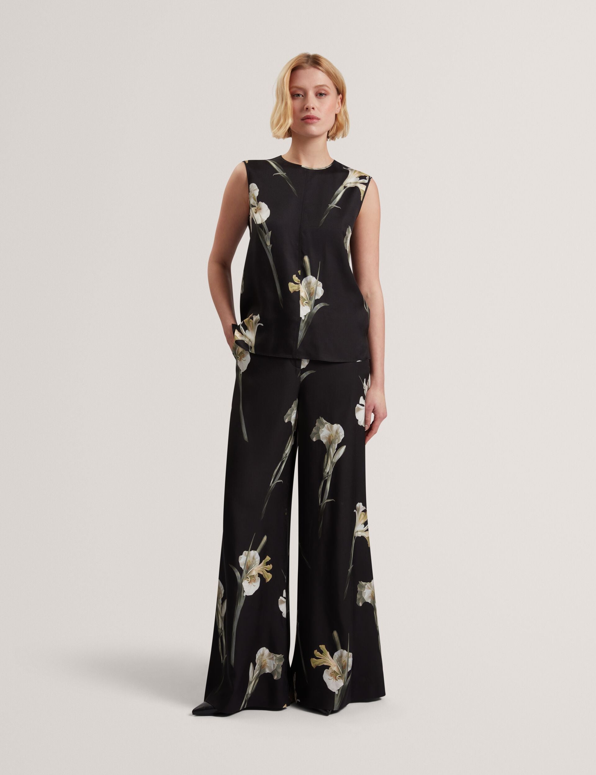 HAYDIE - Floral Print Wide Leg Tailored Trousers