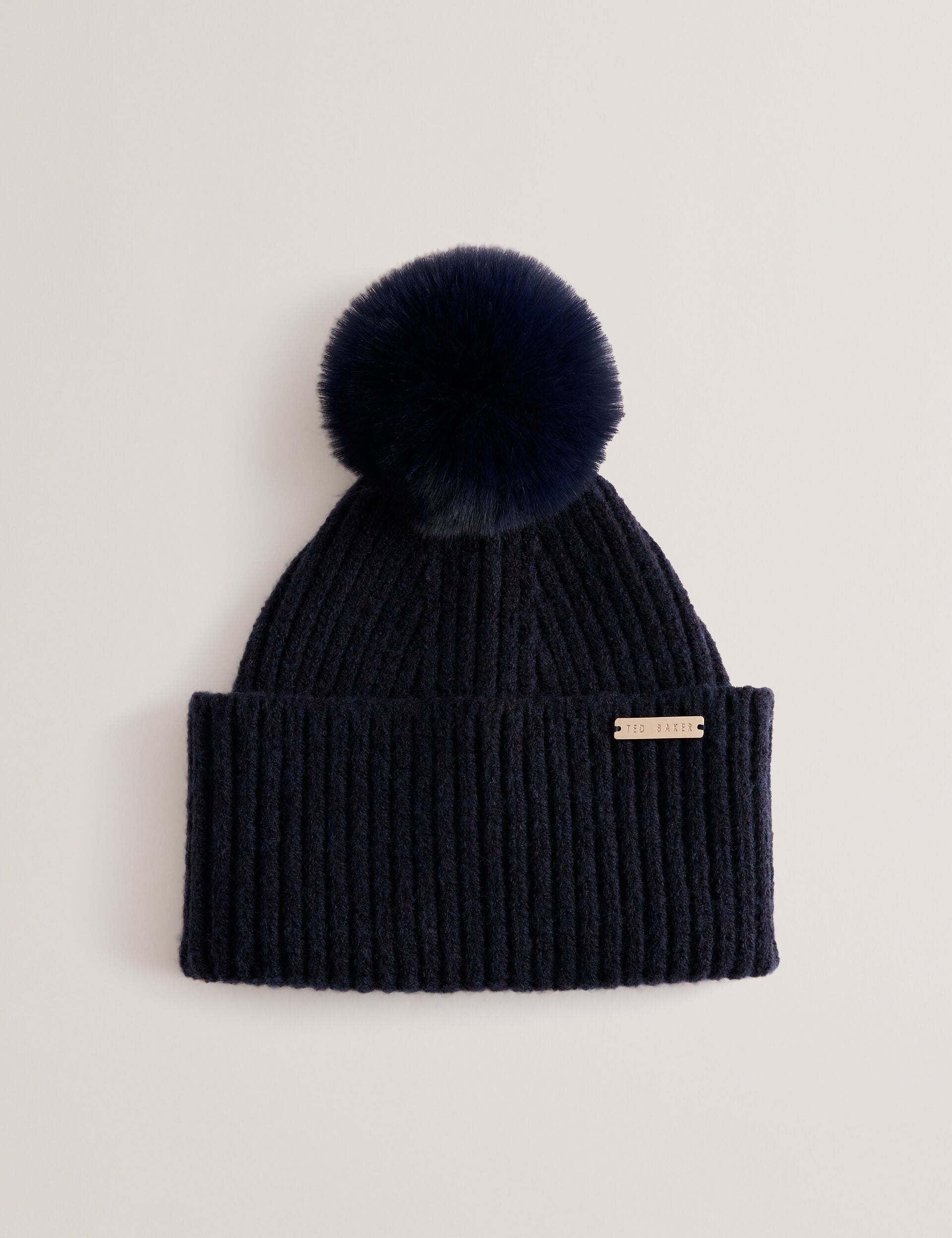 EMILYYA - Ribbed Knit Fluffy Bobble Hat