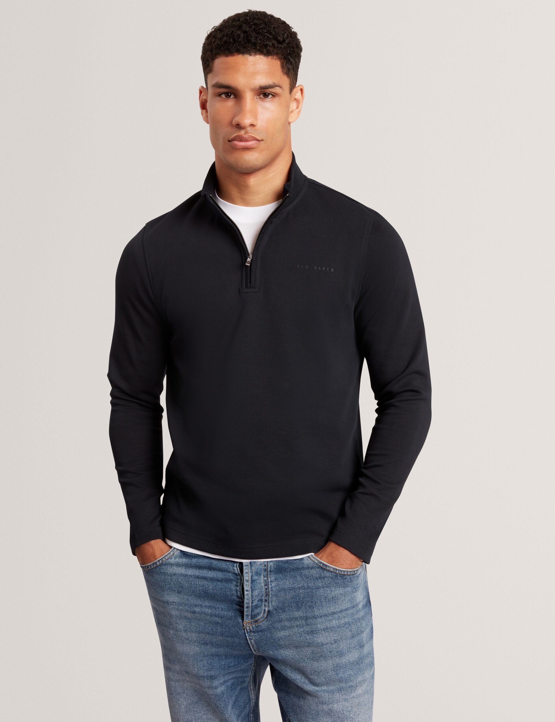 CRABTRE Stretch Cotton Zip Neck Sweatshirt