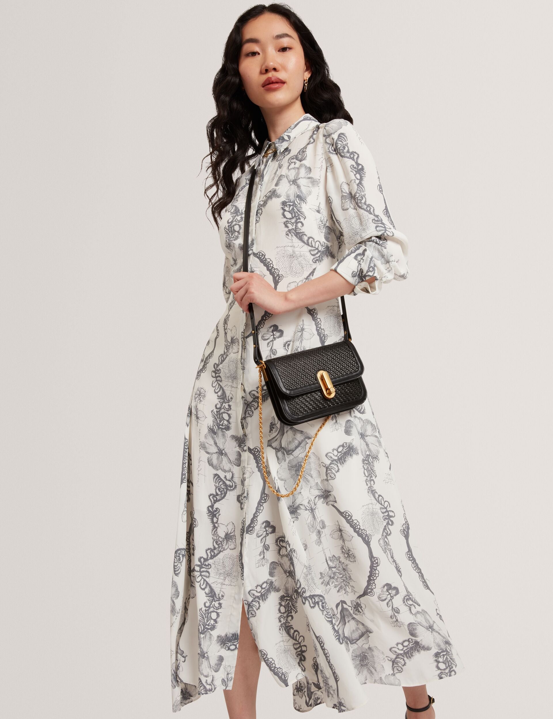 White Nottingham Lace Print Midi Shirt Dress | SHANIN | Ted Baker