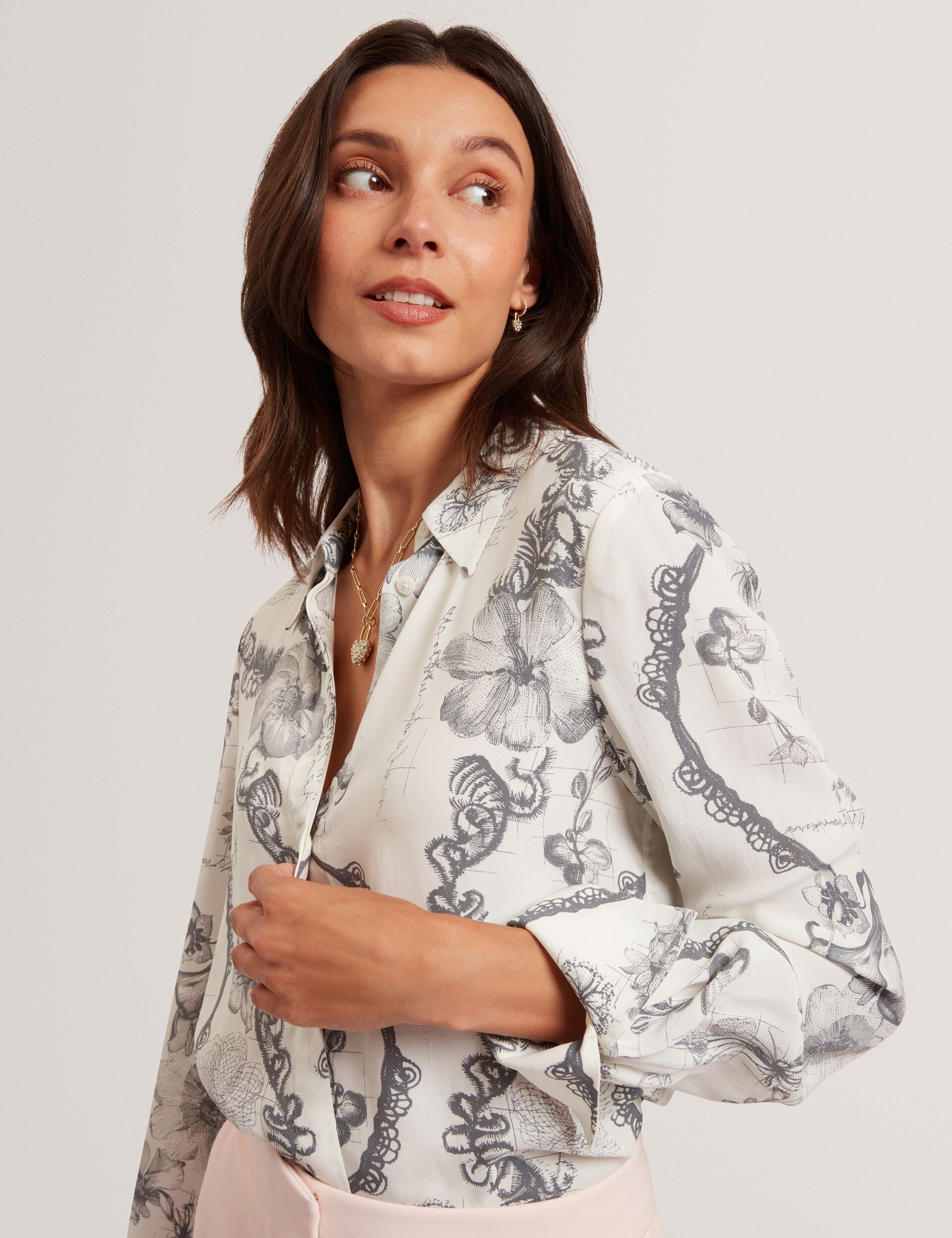 White Nottingham Lace Print Longline Shirt | CHILLA | Ted Baker