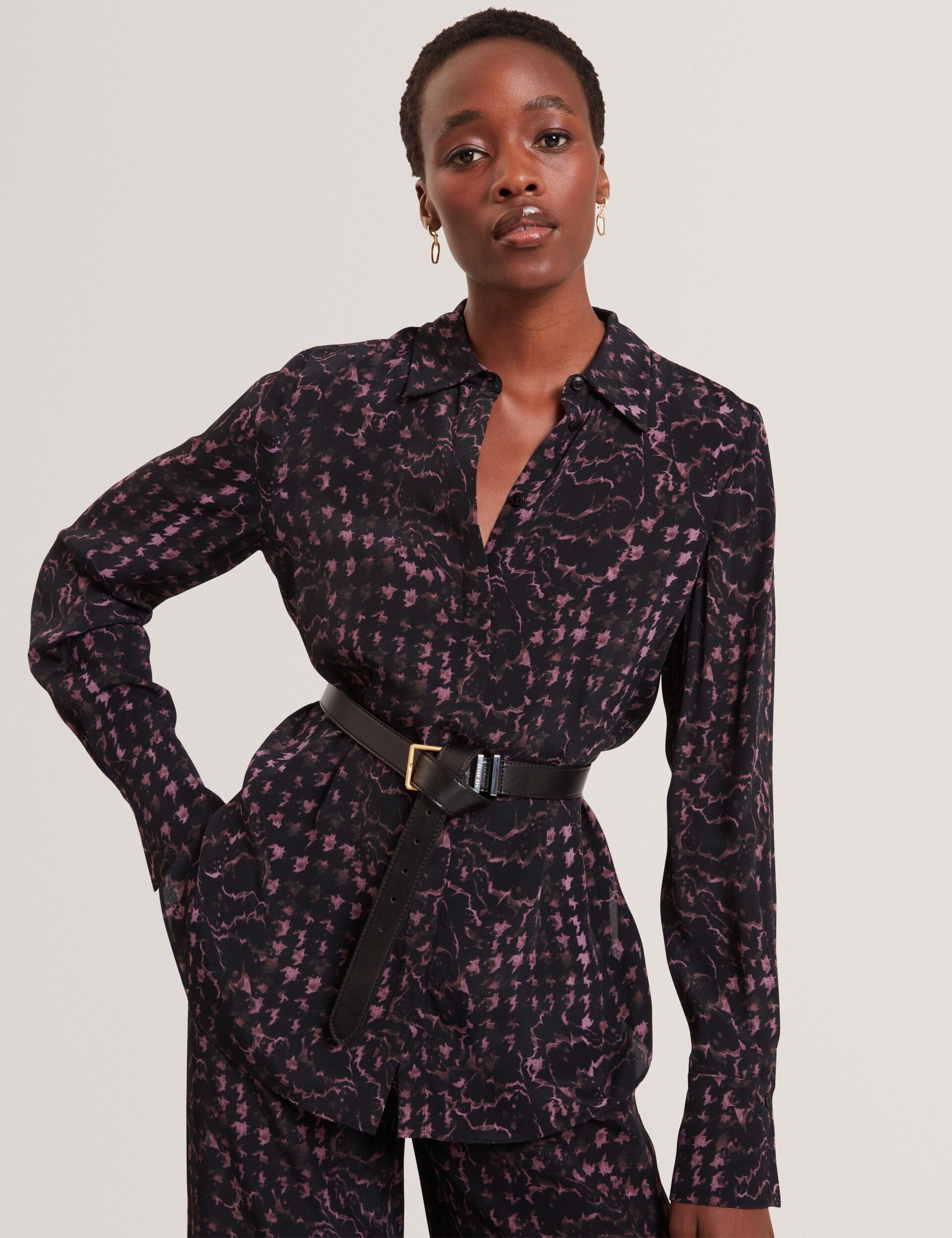 COBALA Floral Check Print Longline Shirt